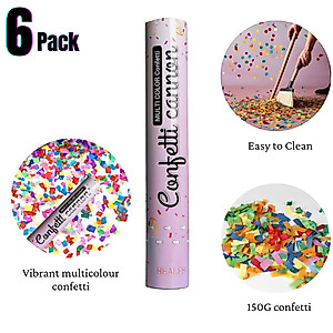 Confetti Cannon Party Poppers Shooters, (6 Pack) Healfs biodegradable Multicolor Confetti Blaster for Birthday Graduation Wedding Christmas New Year’s Eve