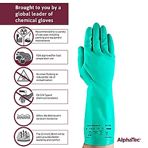 Alphatec Solvex 37-155 Nitrile Industrial Unflocked Chemical-Resistant Gloves for Food, Mechanics, Utilities - Med, Green (144 Pairs)