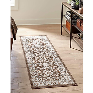 Rugs.com Charlotte Collection Rug – 6 Ft Runner Brown Low-Pile Rug Perfect for Hallways, Entryways