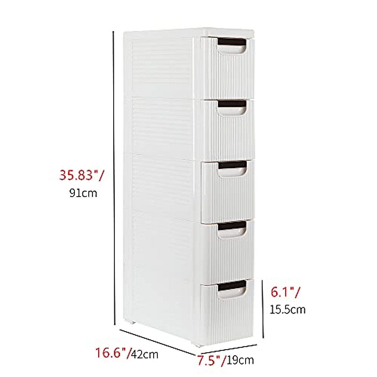 5 Storage Drawer Rolling Cart Organizer and Storage,Plastic Unit on Wheels Narrow Slim Bathroom Storage Cabinet Organizer (5-Tire)