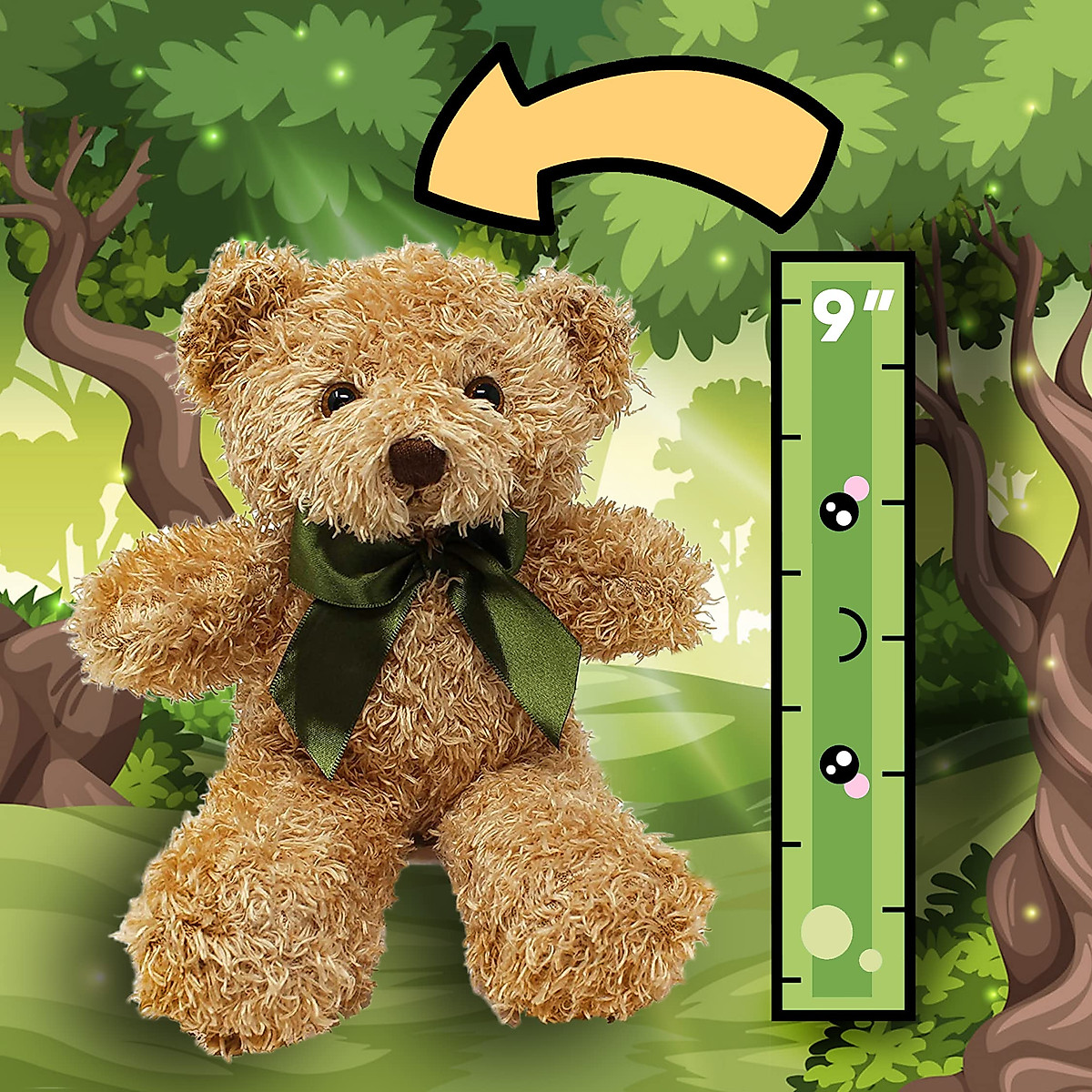 Fluffuns Teddy Bear Plush 9" (3 Pack) Cute Teddy Bears Stuffed Animals in 3 Colors - Stuffed Bears (Dark Brown, Golden, White)