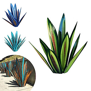 CUCUDAI Simulation Art Agave Plant Ornaments DIY Rustic Metal Sculpture for Outdoor Patio Yard Garden Decoration Stakes Lawn Statue Home Decor