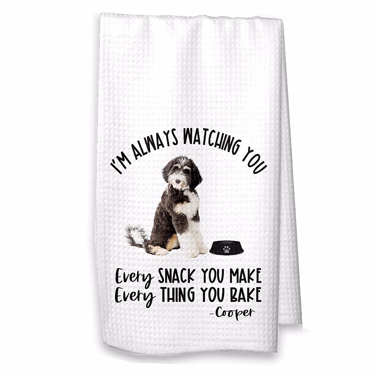 The Creating Studio Personalized Bernedoodle Kitchen Towel, Doodle Mom Gift, Always Watching You, Housewarming Gift, Hostess Gift (White Towel, Bernedoodle with Name)