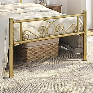 Yaheetech Twin Bed Frames Metal Platform Bed with Headboard and Footboard No Box Spring Needed Easy Assembly,Ground Clearance: 12.6''/Antique Gold/Twin Bed