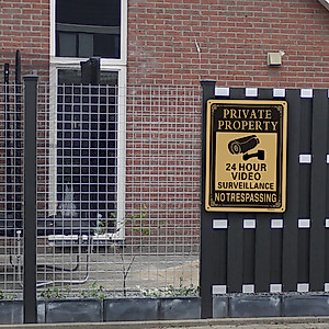 Amexiu Private Property No Trespassing 24 Hours CCTV Camera Video Surveillance Warning Sign | 10" x 7" Rust Free Aluminum Easy Mounting Fade Resistance, 2 Pack