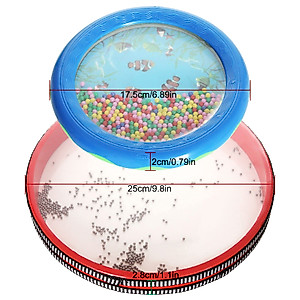 ZIQI 2 PCS 10" and 7" Ocean Drums, Wave Bead Ocean Drum Musical Instrument Percussion (Red & Blue) For Ocean Sound Effect, Sea Sound Drum for Family game, Gift ideas, Relax, Soothing emotion