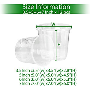 TAQIXI 48 Pack 7/6/5/3.5 Inch Clear Plastic Pots for Plants, Clear Nursery Pots with Drainage Holes, Reinforced Plastic Nursery Pots Variety Pack