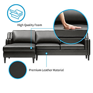 Mjkone Top Grain Leather Sectional Sofa couch, Luxurious Upholstered Couches with Left Facing Chaise, Modular Lounge ＆ 2-Seater Couch Set for Living Room Apartment Office (Truffle)