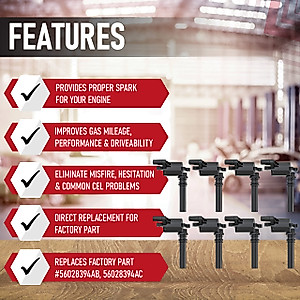 Ignition Coil Pack Set of 8-5.7L V8 Hemi Engine - Replaces 56028394AB, 56028394AC - Compatible with Chrysler, Dodge & Jeep Vehicles - 2005 300, 04-05 Durango, 2005 Magnum, Ram, Grand Cherokee