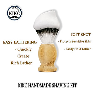 KIKC Hand Crafted Shaving Brush for Vegans, Synthetic Hair Bristle for Wet Shave, Comfortable Bamboo Handle, Best Gift for Bearded Man