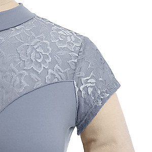 Ballet Leotards for Women's Dance Leotard for Ballet, Adult Women Short Sleeve Lace Ballet Bodysuit Mesh Mock Neck Gymnastics Leotards with Bra High Cut Open Backless Camisole Leotard Gray Lace M