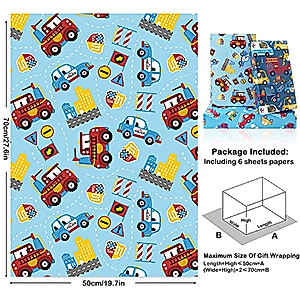 Animals Giraffe Elephant Lion Hippo Bear In Fire Trucks Crane Police Car Ambulance Boat Gift Wrapping Paper For Kids Boys Men, Gift Wrap 20 x 30 inches per sheet (Folded Flat 6 sheets in 3 Designs: 26 sq. ft. ttl.) For Birthday Party Baby Shower Holiday C