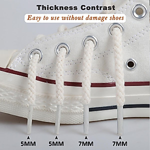 Handshop 2 pairs Round Rope Shoe laces, Thick Cotton Sneaker Shoelaces for Men Women Shoes Beige 100(5mm)