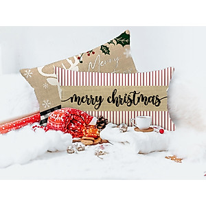 KACOPOL Black White Buffalo Plaid Deer Throw Snowflake Merry Christmas Throw Pillow Cover Linen for Couch Bed Sofa Car Cushion Covers 12 x 20 inch Pillow Case