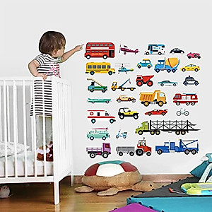 decalmile Cars Wall Stickers Transports Kids Room Wall Decor Peel and Stick Wall Decals for Boys Children's Room Nursery Bedroom Classroom