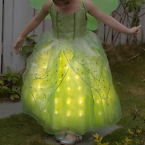 UPORPOR Light Up Fairy Costumes Girls Halloween Dress Kids Dressing Up Clothes Birthday Party Fancy led Costume, with Wing Green, 110