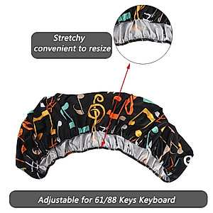 Piano Keyboard Cover,Stretchable Dust-proof Piano Cover with Adjustable Elastic Band for Electronic Keyboard,Digital Piano Keyboard Bags Cases Covers with Music Symbol Print, Suit for 61/88 Keys.