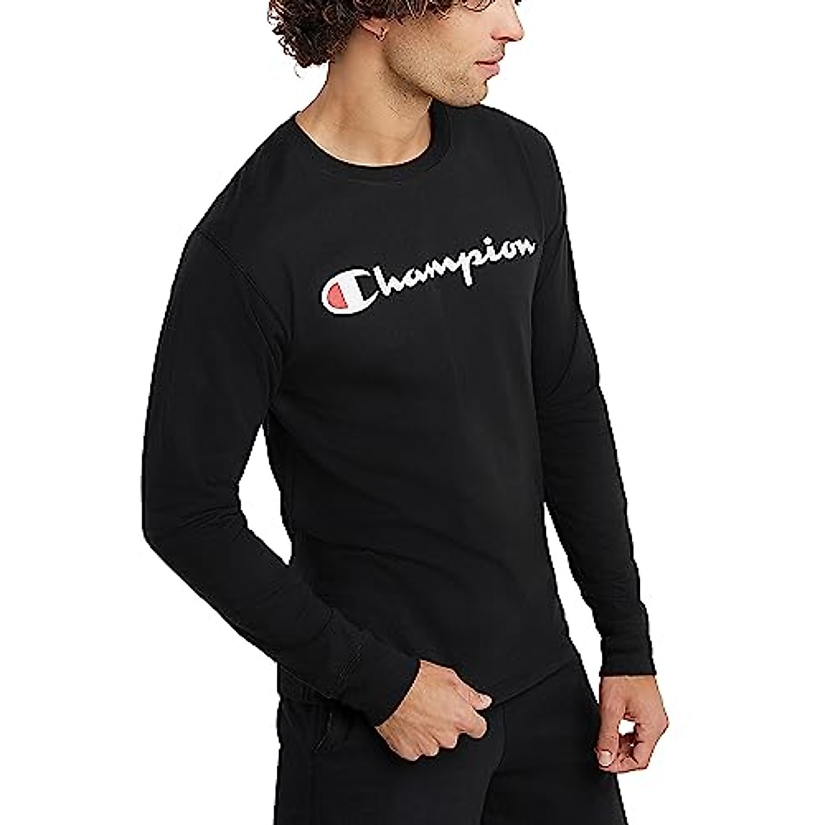 Champion Long Sleeve, Classic T-Shirt for Men (Reg. or Big & Tall), Black Script, X-Large