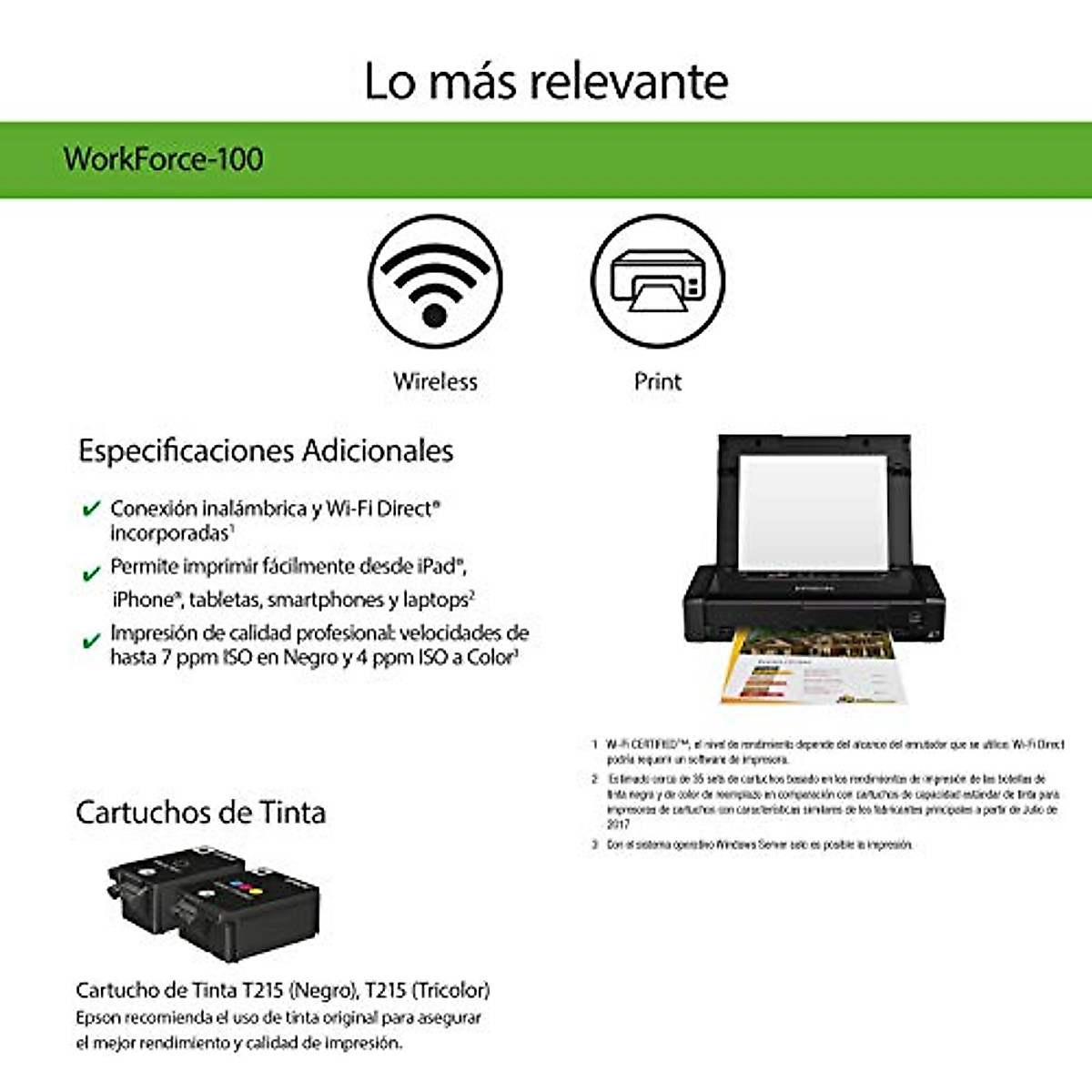 Epson Workforce WF-100 Wireless Color Mobile Printer, Amazon Dash Replenishment Ready