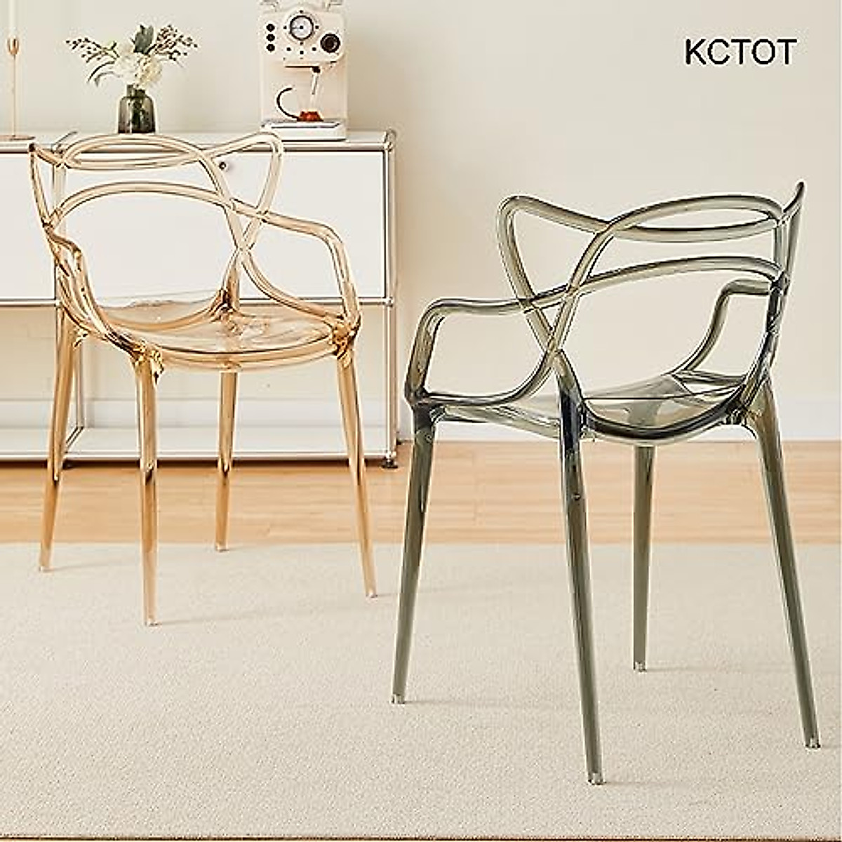 One-Piece Acrylic Stool Arc Backrest Stackable Clear Sitting Stool Ergonomics Transparent Stool Crystal Chair Non-Slip Mat (Color : A)