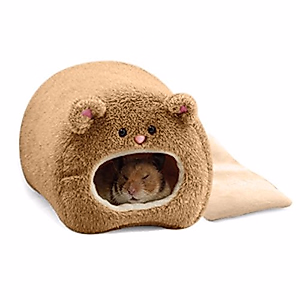 GUAngqi Small Mini Hamster Bed, Guinea Pig Squirrel Hedgehog Warm Hanging Bed Pet Plush Hammocks House,Brown Bear,As Description