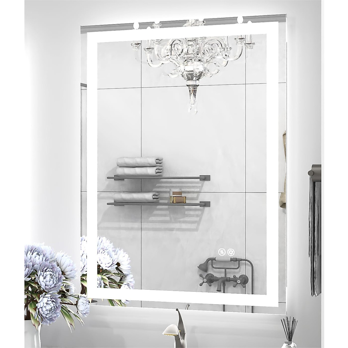 JSneijder 2-Piece(Frameless+Framed) LED Bathroom Mirror, 28x36 Inch, Bathroom Vanity Mirror with Lights, Wall Mounted Dimmable Anti-Fog Lighted Wall Mirror for Bedroom