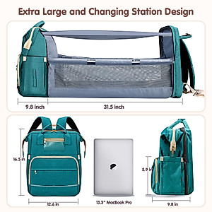 Gimars Diaper Bag Backpack, 5 in 1 Large Baby Bag, Waterproof Baby Diaper Bags for Travel with Insulated Milk Bottle Pocket, Large Capacity and Stroller Straps,Green