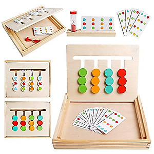 Skrtuan Montessori Learning Toy, Wooden Toys Color Shape Slide Puzzle Matching Brain Teasers Logic IQ Game Montessori STEM Preschool Educational Toys for Toddlers Kids Boys Girls