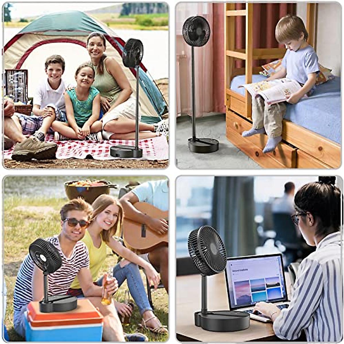 Small Fan 8" Remote Control, AC/DC, 90°Oscillating, 4 Speeds, Timer, Adjustable Tilt, 70-Inches Cord Ultra Quiet, for Home Office Bedroom Toilet Garage RV Camping (Black 8in Portable Fan)