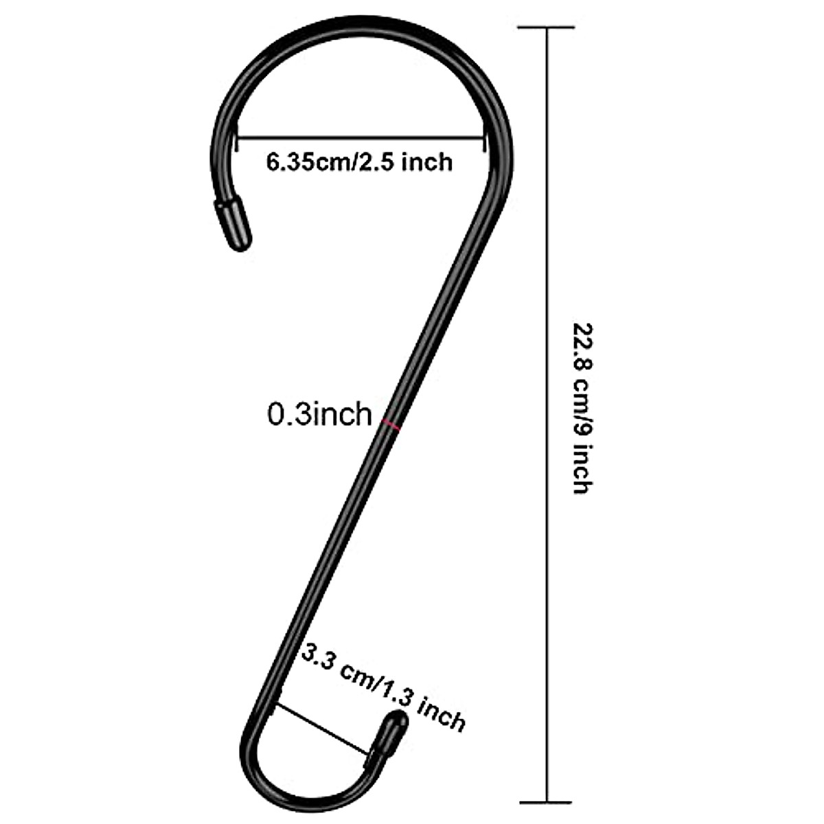 24 Pack 9 inch Extra Large Vinyl Coated S Hooks Black Heavy Duty Long S Hooks for Hanging Plant Extension Hooks for Kitchenware,Utensils,Pergola,Closet,Flower Basket,Garden,Patio,Indoor Outdoor Uses