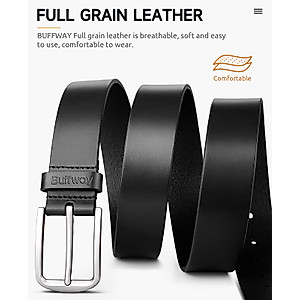 Buffway Mens Belt Full Grain Genuine Leather Belts for Men Casual Jeans or Dress with Gift Box 1 3/8”Wide Size 38” - Black