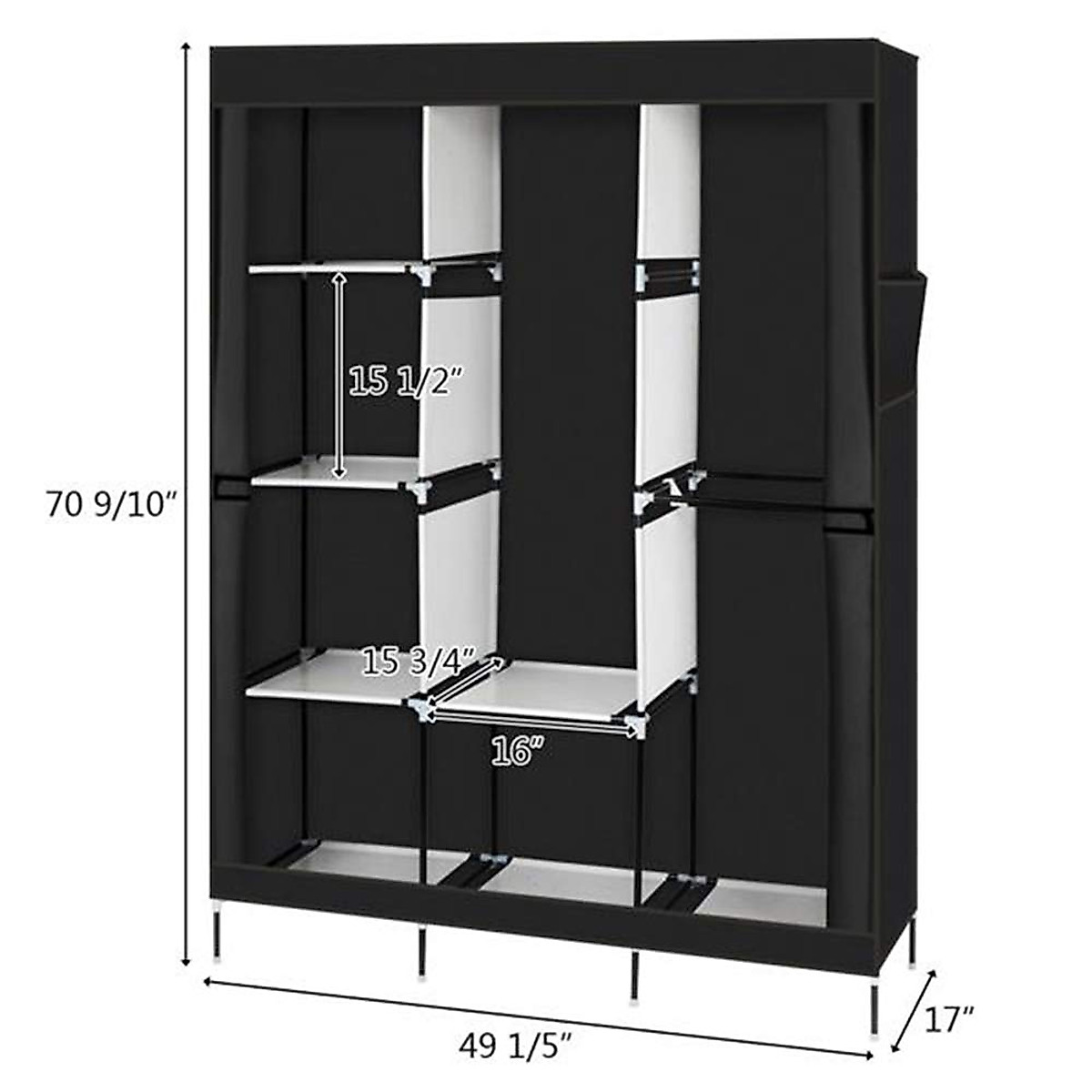 yimingli Portable Clothes Wardrobe Closet Storage Organizer Shelf with Non-Woven Fabric and Hanging Rod(71 inch Black)