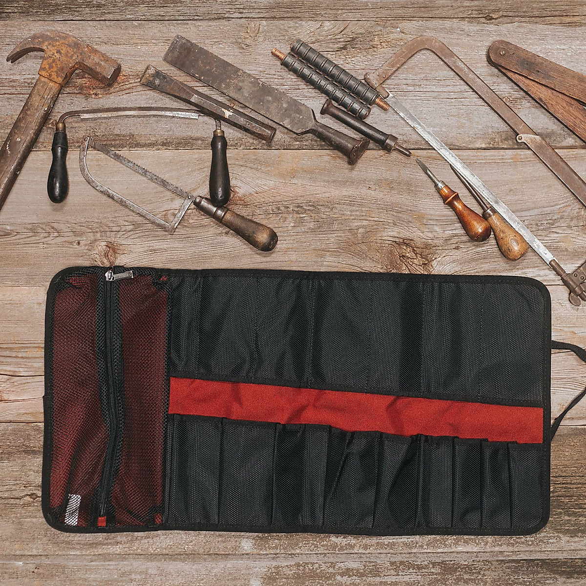 WOLVERINE 28" 16 Pocket Utility Roll | Durable Nailhead Nylon, Adjustable Straps, and Versatile Pockets for On-The-Go Tool Organization