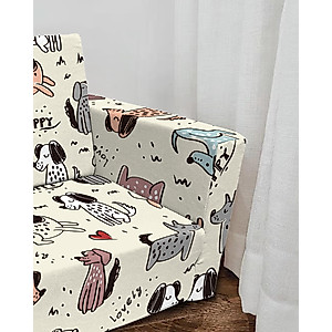 fond + found Kids Couch Sofa Bed, 2-in-1 Convertible Sofa to Lounger, Comfy Flip-Out Couch Chair Bed for Toddler Boys Girls (Beige-Dog)