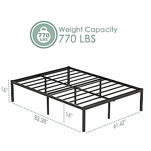 Weehom Queen Bed Frame 16 Inch Metal Platform Bed Frames No Box Spring Needed, Mattress Foundation, Heavy Duty Steel Slat Support, Large Underbed Storage Space, Easy Assembly, Black
