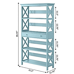 Convenience Concepts Oxford 5 Tier Bookcase with Drawer, Sea Foam