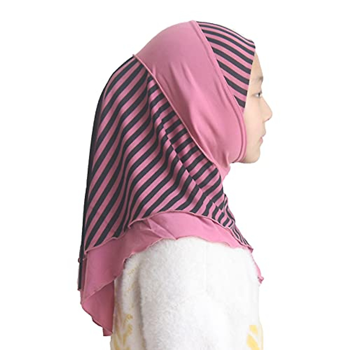 Cogongrass Girls Kids Muslim Hijab Islamic Arab Scarf Shawls Stripe Pattern Double Layers for Age 2-6