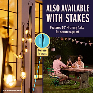 Holiday Styling String Light Poles w/Hooks for Outdoor String Lighting , Metal - Patio Light Accessories Ideal for Backyard, Weddings, and Parties