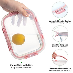 UMEIED 10 PACK Glass Food Storage Containers with Lids, Glass Airtight Meal Prep Container Set for Lunch, On the Go, Leftover, Kitchen Pantry Organizers and Storage, BPA Free & Leak Proof (Pink)