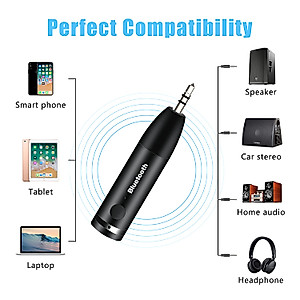 Wireless Bluetooth Aux Adapter, Mini Portable 3.5mm Bluetooth Aux Receiver for Car, Headphones, Home Stereo Music System (Black)