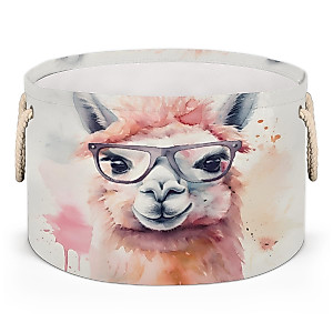 OMFUNS Alpaca Animal Round Storage Basket Extra Large Cute Alpaca Laundry Hamper Basket for Blankets Clothes Cotton Rope Basket Towel Nursery Baby Toy Pet Basket Decorative