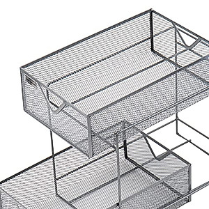 Mind Reader 2 Tier Metal Mesh Storage Baskets Organizer, Home, Office, Kitchen, Bathroom, Silver