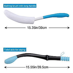 QUUREN Toilet Aids for Wiping, 15" Long Reach Butt Wiper Bath Brush Set Comfort Bottom Buddy Wiping Aid Self Wipe Bathroom Tools for Disabled, Elderly, Pregnant and Physically Challenged 2Pcs