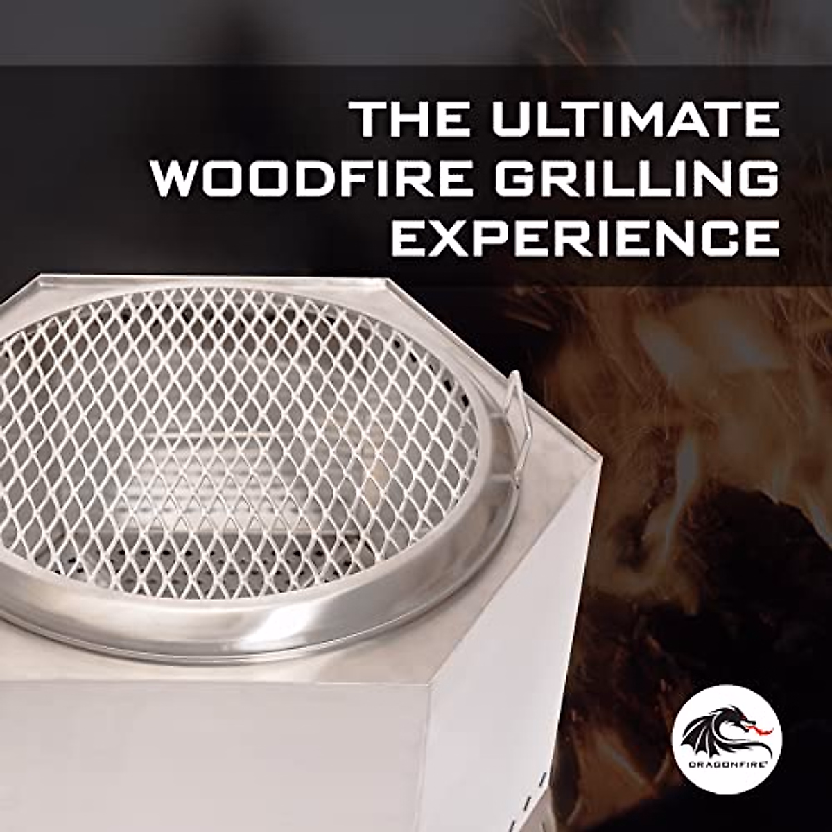 Dragonfire Stainless Steel Grill Grate - 19" Diameter Round Campfire Grate Made with Two Side Handles, Heavy-Duty Metal, and Rhombic Grill Mesh Design
