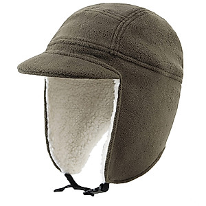 Connectyle Mens Fleece Beanie Hat with Ear Flap Warm Winter Hats with Brim Outdoor Fishing Skull Cap Army Green