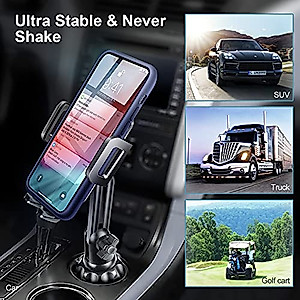 TOPGO Cup Holder Phone Holder, [No Shaking & Stable & Adjustable Pole] Car Cup Holder Phone Mount, Cell Phone Cradle for iPhone 14, Samsung and More Smart Phone(Black)