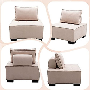 Luccalily Modular Sectional Sofa Couch,Square Floor Sofa Comfy Single Lazy Sofa Sleeper with Removable Pillow for Living Room, Bedroom and Study Room (898 Beige)