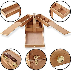 7 Elements Wooden Multi-Function Artist Tool and Brush Storage Box - Beechwood Art Supply Organizer with Drawers