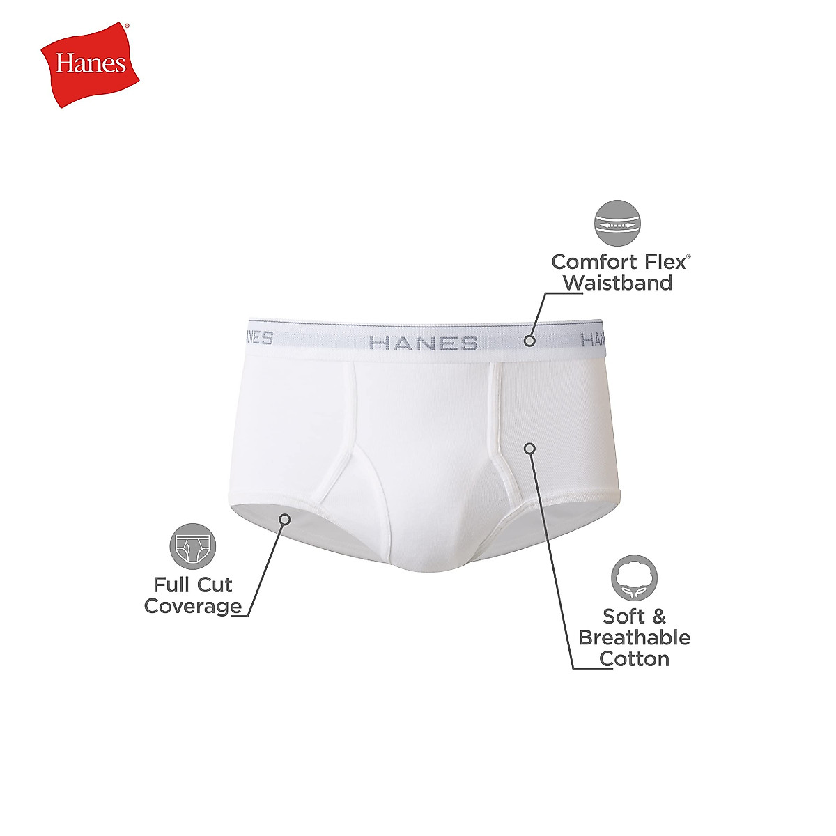Hanes Mens Moisture-wicking Cotton Briefs, Available In White And Black, Multi-packs, White - 6 Pack, Large US