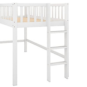 Harper & Bright Designs Twin Size Low Loft Bed Frame with Ladder and Slide for Kids,White